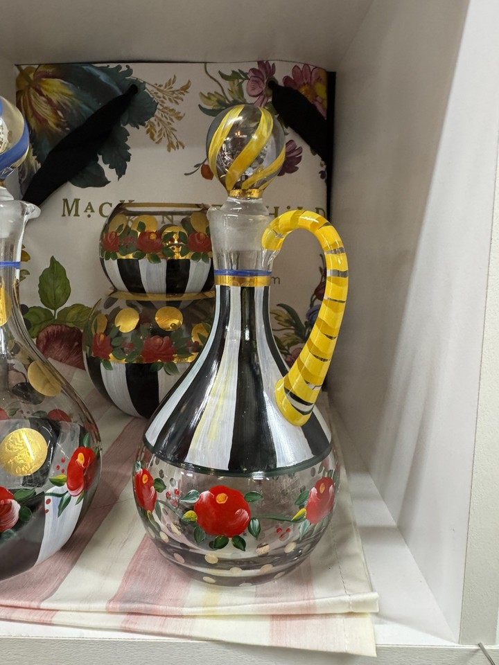 Mackenzie Childs Oil Or Vinegar Cruet Yellow Top Red Flowers Circus ...