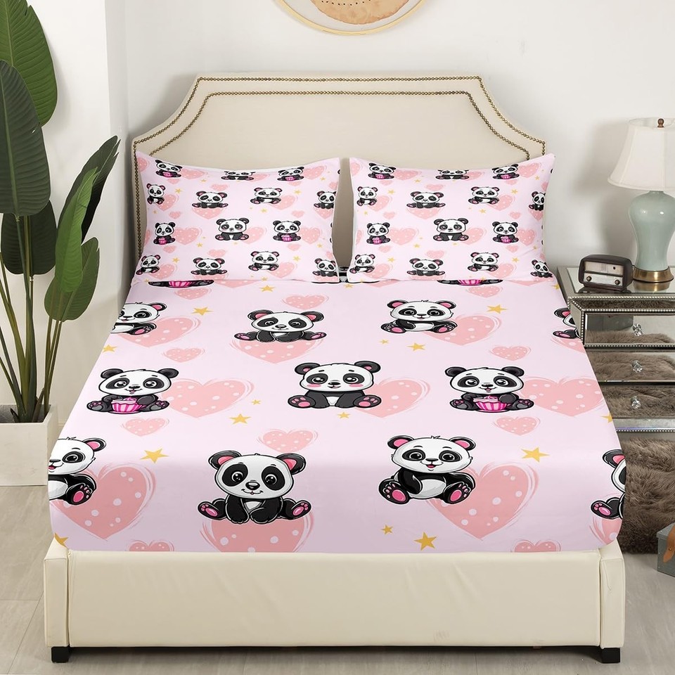 Cartoon Panda Bed Sheets Set,Queen Cute Zoo Animal Sheet Set for Kids ...