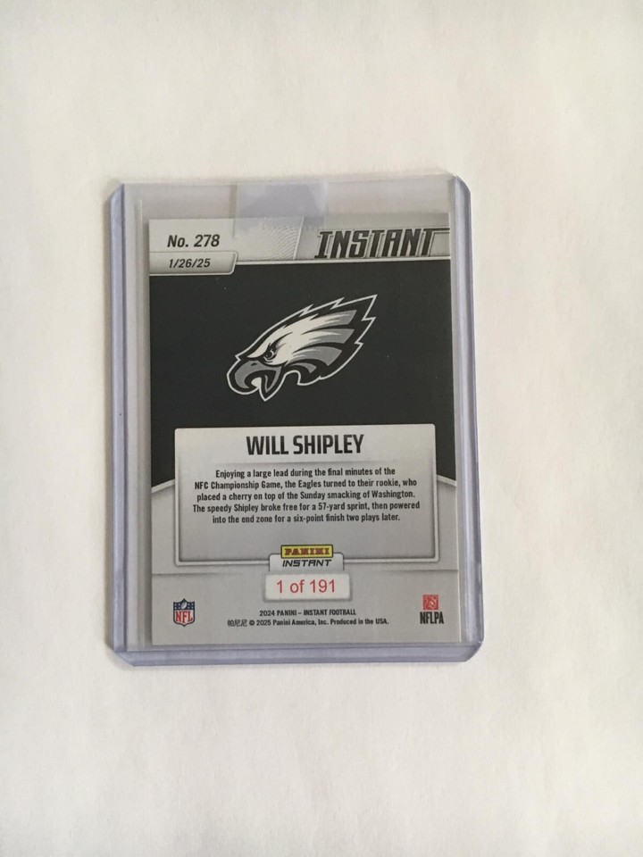 2024-25 PANINI INSTANT #278 RC WILL SHIPLEY CAPS NFC TITLE WIN VS ...