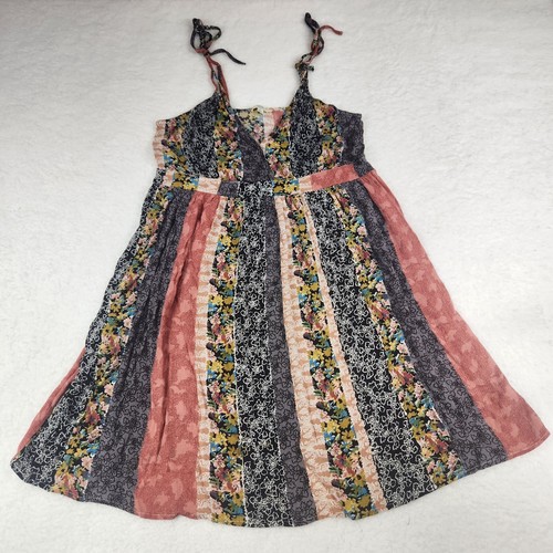 Kori America Sundress Womens Large Pink Gray Floral V Neck Spaghetti ...