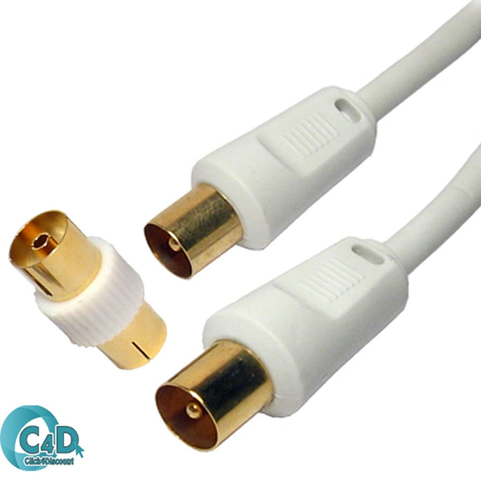 Coaxial TV Aerial Cable RF Male to Male Lead with Coupler Digital Coax ...