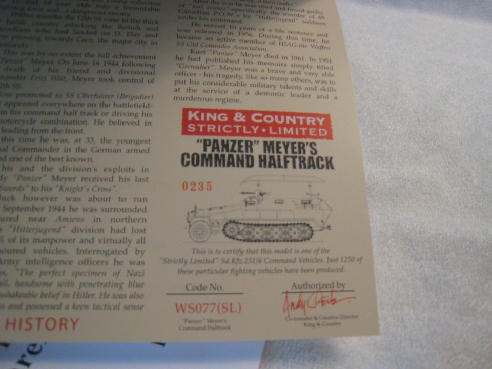 King & Country WS077 Strictly Limited German Panzer Meyer Command ...