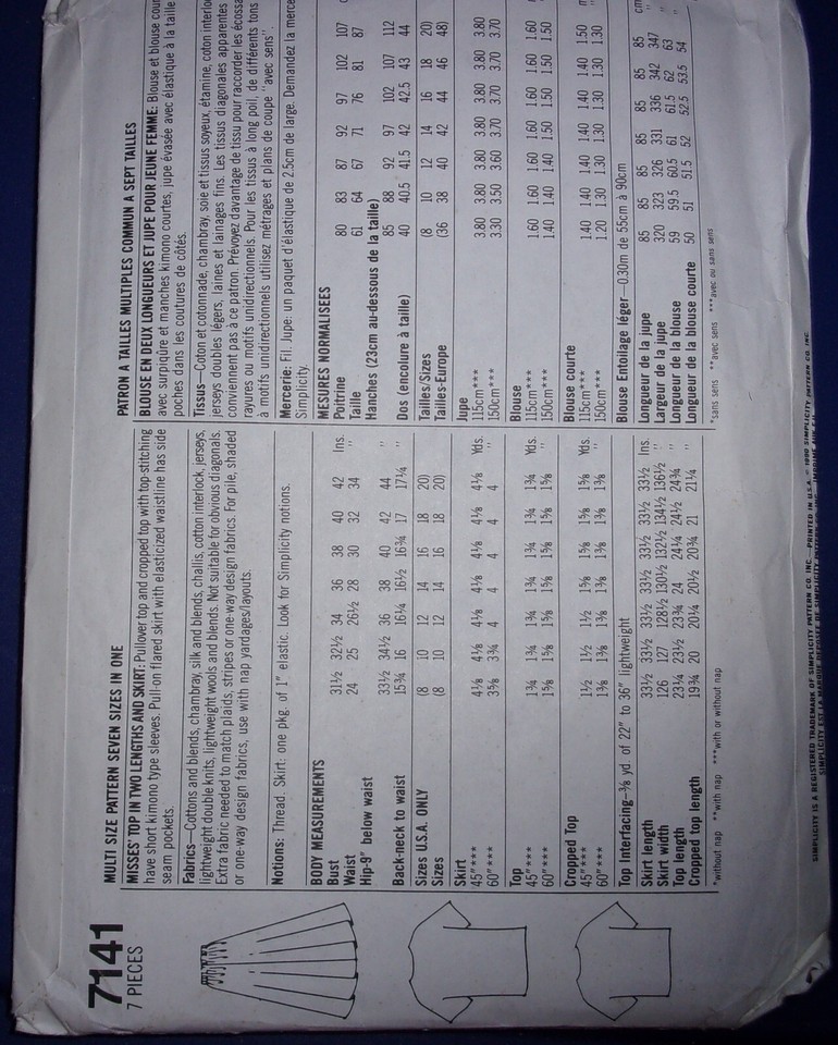 Simplicity Misses’ Top In Two Lengths & Skirt Size 8-20 #7141 Uncut | eBay