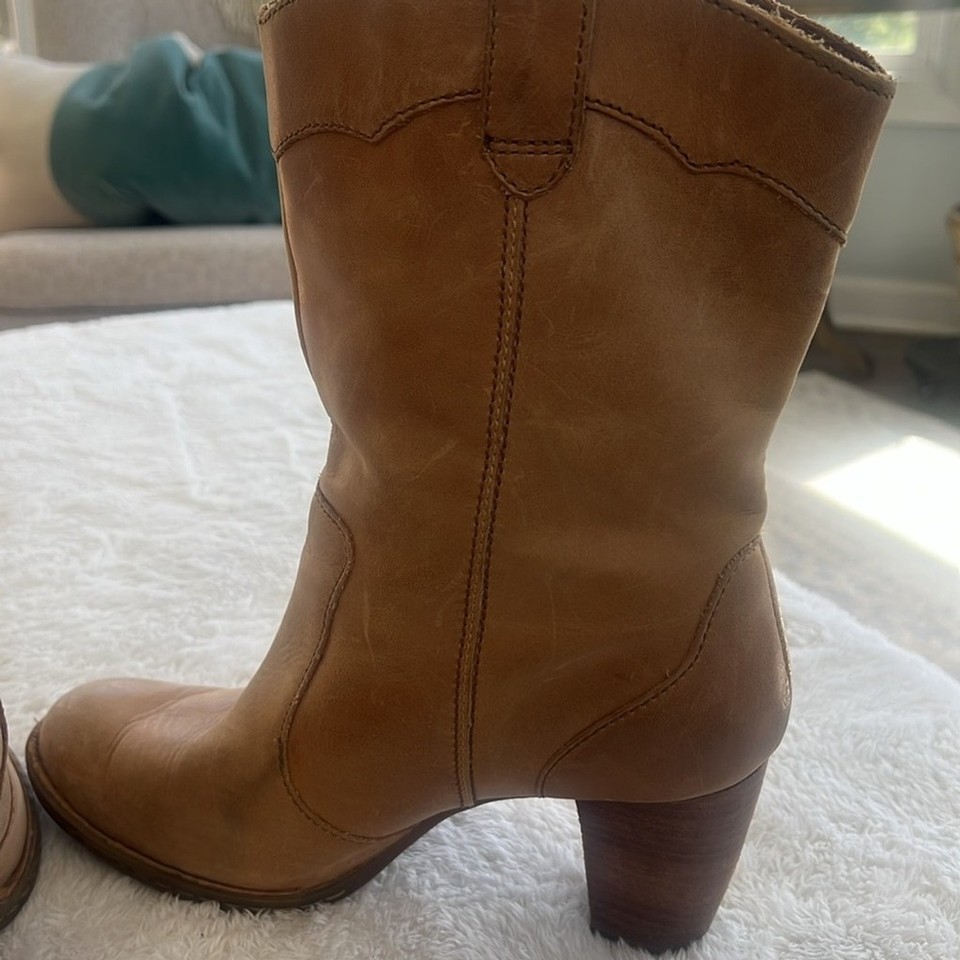 BORN Born Fawn Tan Leather Western Boots | Women’s 9.5 | Pull-On Mid ...