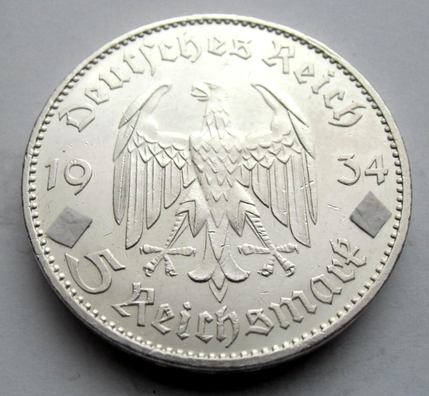 (1019) German 3rd Reich 1934 E 5 Reichsmark SILVER COIN | eBay