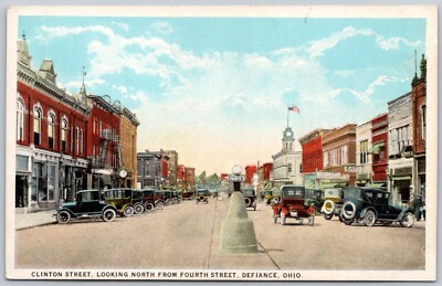 Postcard OH Defiance Ohio Clinton Street Looking North From Fourth ...