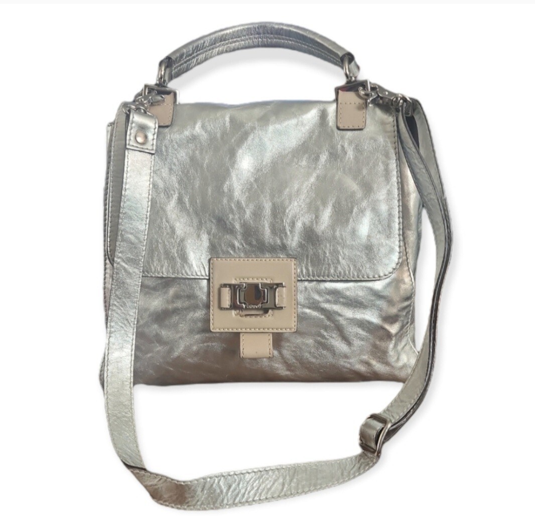 Handbag Abro Leather Metallic SILVER Purse Shoulderbag Purse | eBay