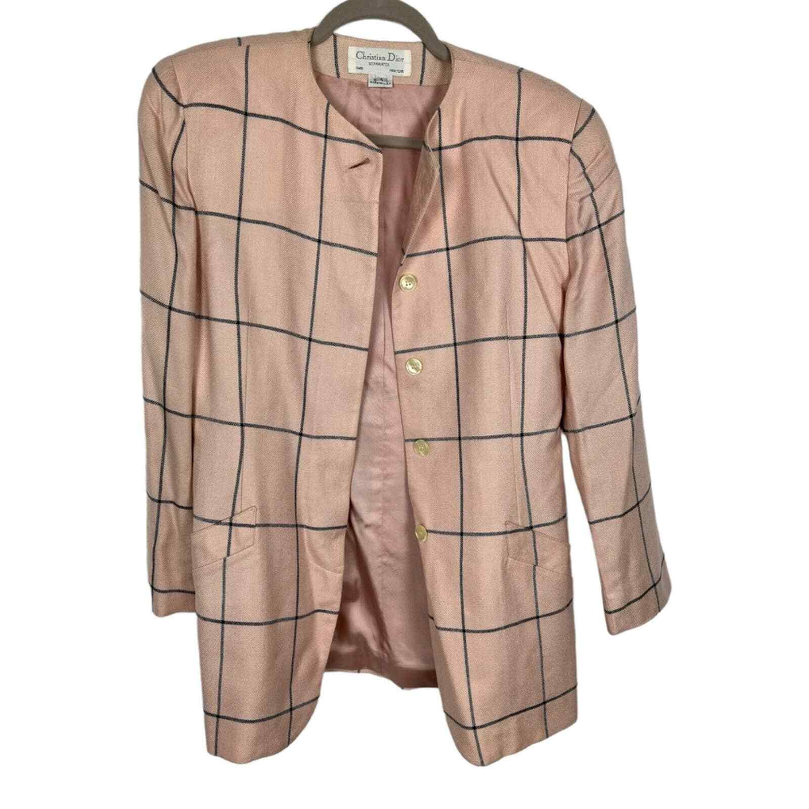 CHRISTIAN DIOR Vintage Windowpane Check Pink Oversize… - Gem