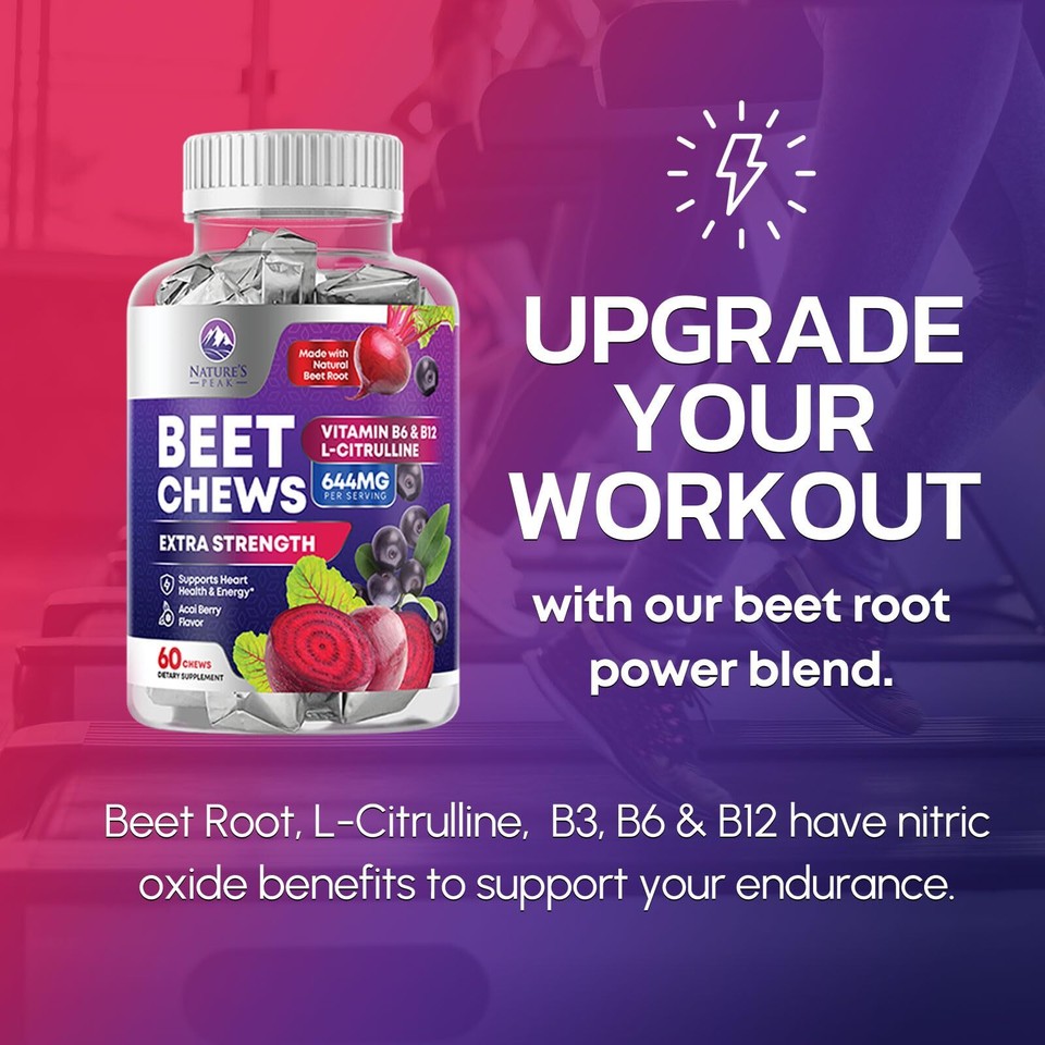 Beet Chews - Soft Beet Root Chewables with Grape Seed Extract Supports ...