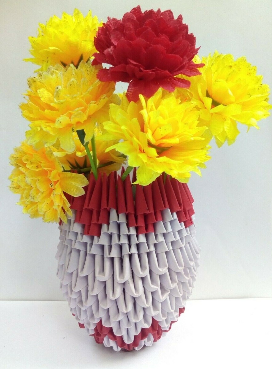 How To Make A 3d Origami Vase With Flowers Flower Vase Tutorials।