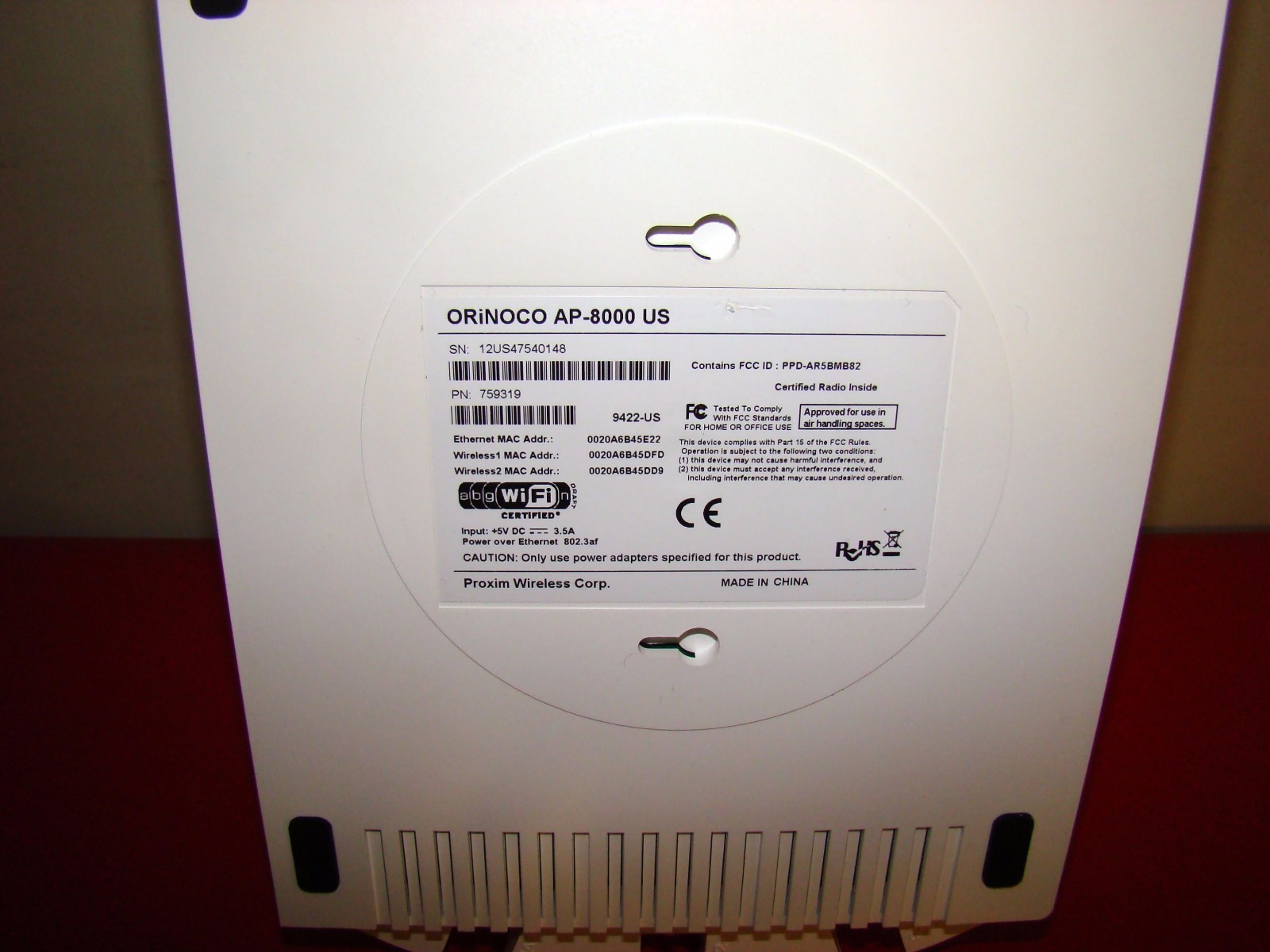 LOT OF 5 PROXIM ORINOCO PoE AP-800 802.11n 9422-US 759319 WIRELESS ...