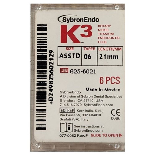 *6-Pieces* Kerr SybronEndo K3 Files Taper-06 Size-ASSTD Length-21mm 825 ...
