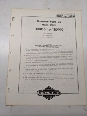 BRIGGS & STRATTON ILLUSTRATED ENGINE REPAIR PARTS LIST BOOK MANUAL ...