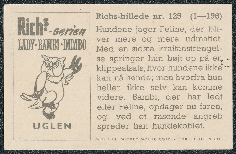 1956 RICH'S COFFEE WALT DISNEY LADY BAMBI DUMBO DUTCH TRADING CARD #125 ...