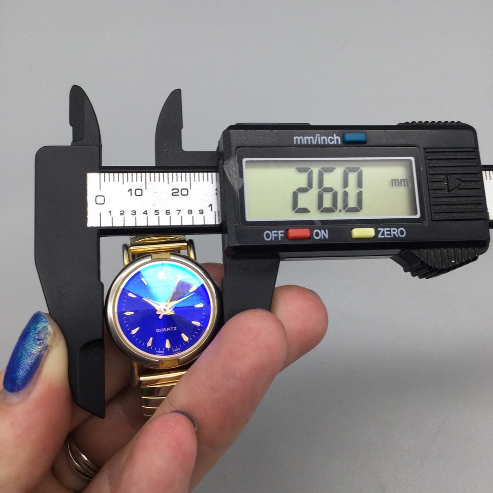 Vtg Sasson Watch Women 26mm Gold Tone Blue Rivoli Dial Stretch Band New ...