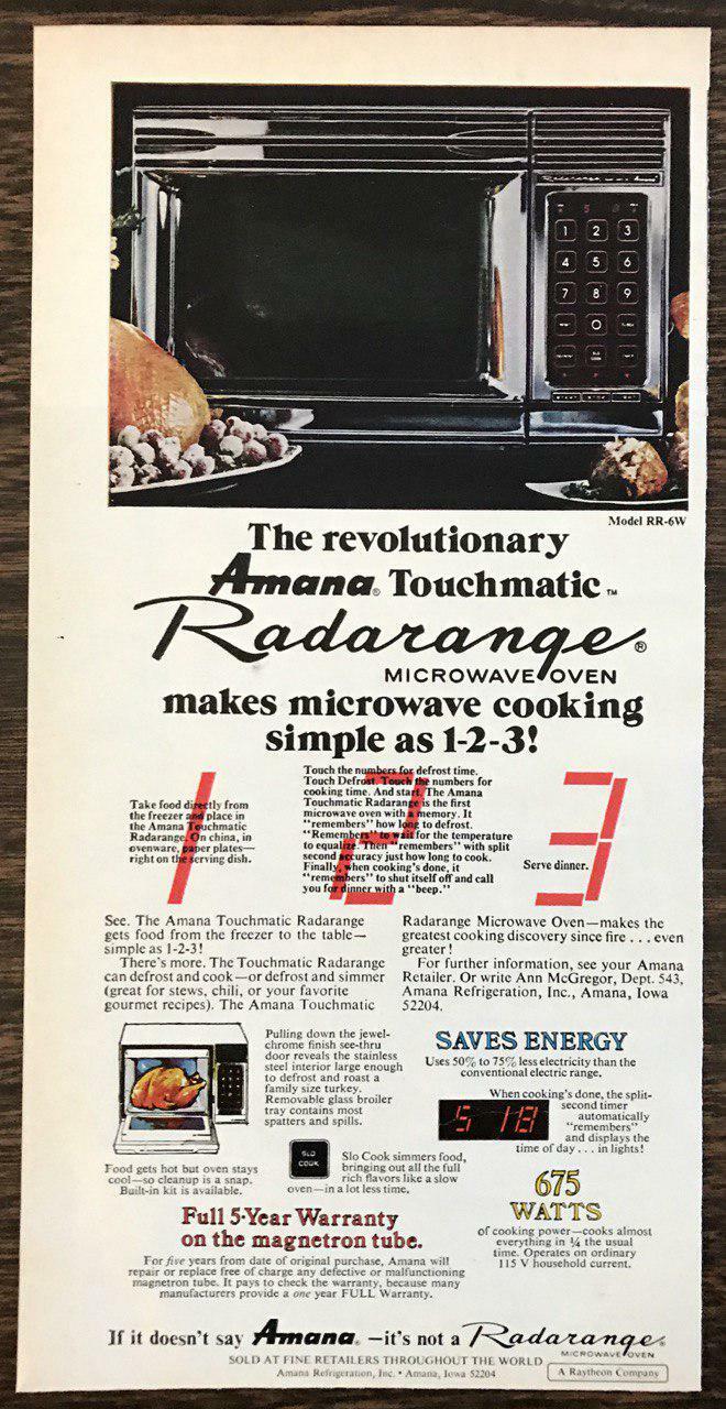 1976 Amana Touchmatic Radarange Microwave Oven Print Ad Simple As 123 ...