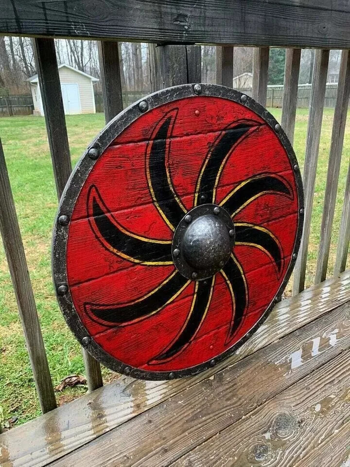 New Viking Wooden Round Shield Armor 24" With Wooden Medieval Shield ...