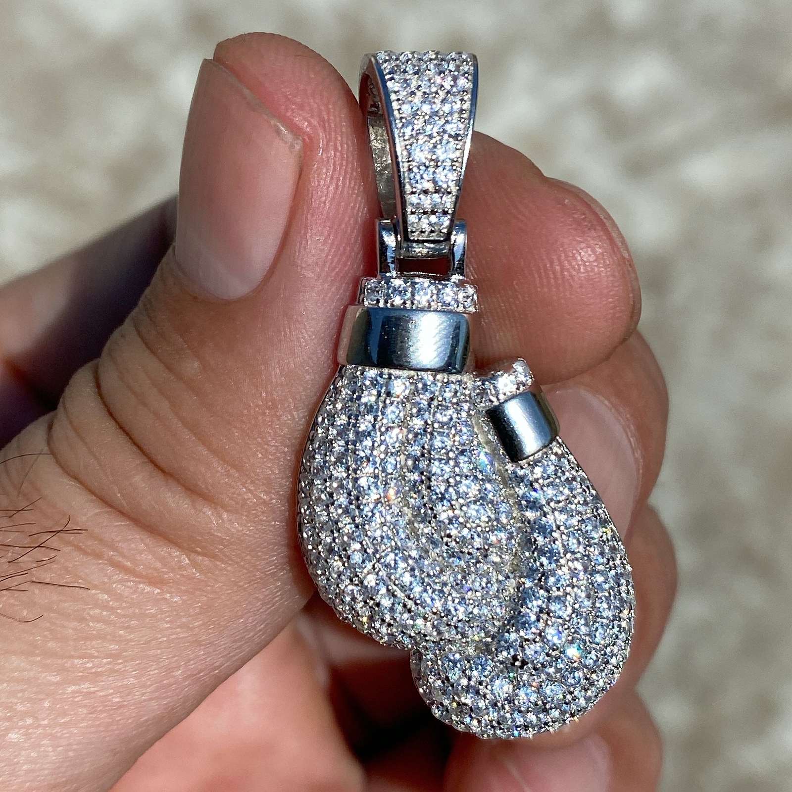Mens Real 925 Sterling Silver Boxing Gloves Iced CZ Flooded Out CZ ...