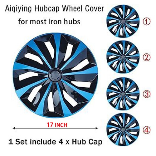 4 Pieces Black & Blue Car Wheel Rims Cover Hubcaps 17 inch Wheel Cover ...