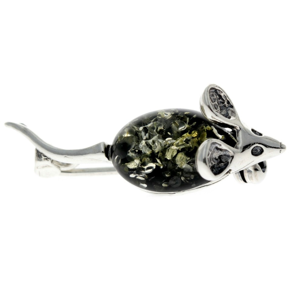 CERTIFIED 925 Sterling Silver Genuine Baltic Amber Little Mouse Brooch ...