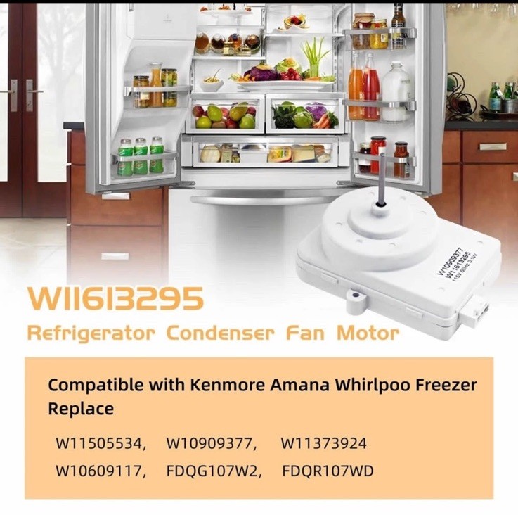 W11613295 W10909377 Refrigerator Condenser Fan Motor fit Whirlpool ...