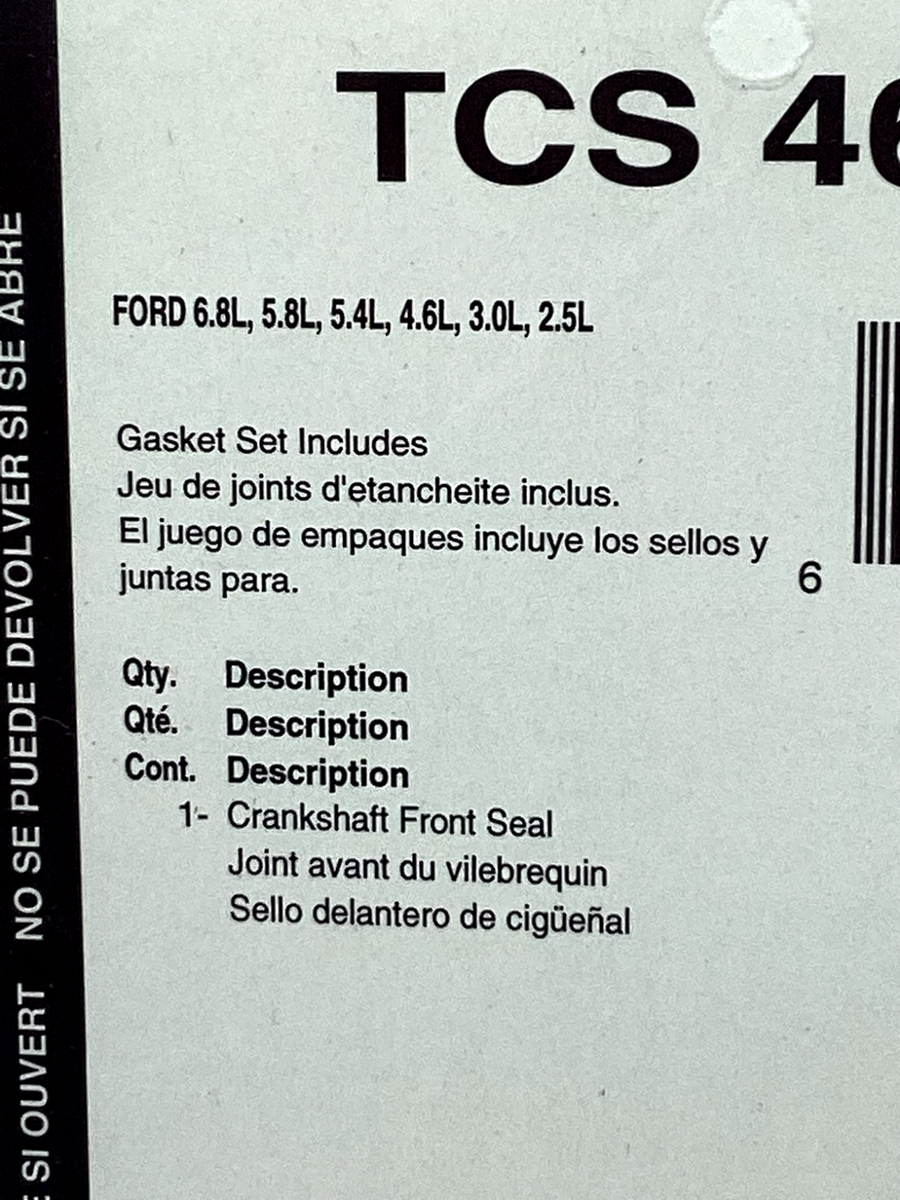 Engine Front Seal Replacement Fel-Pro TCS 46087 Crankshaft Front Seal ...
