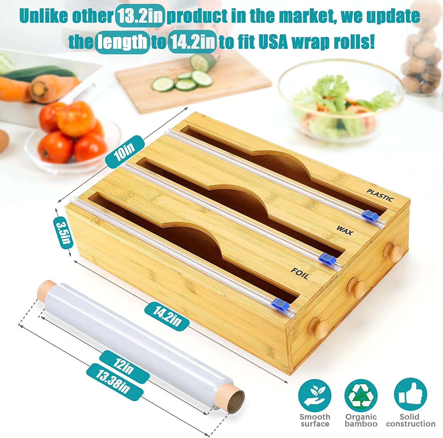 Wrap Dispenser with Cutter and Roller, 3 in 1 Foil and Plastic Wrap ...