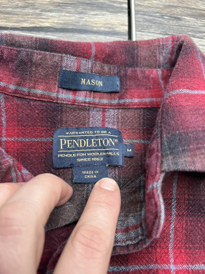 Pendleton Mason Flannel Button Down Long Sleeve Shirt Mens Medium Red Plaid | eBay