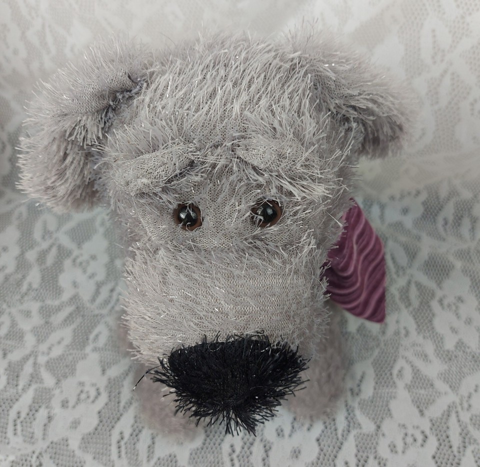 Dan Dee Dog Puppy Grey Gray Black Nose Purple Scarf 11" Plush Stuffed ...