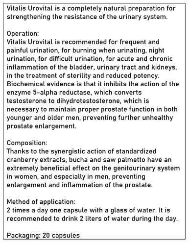 VITALIS UROVITAL CAPSULES 20 caps against urinary infections | eBay UK