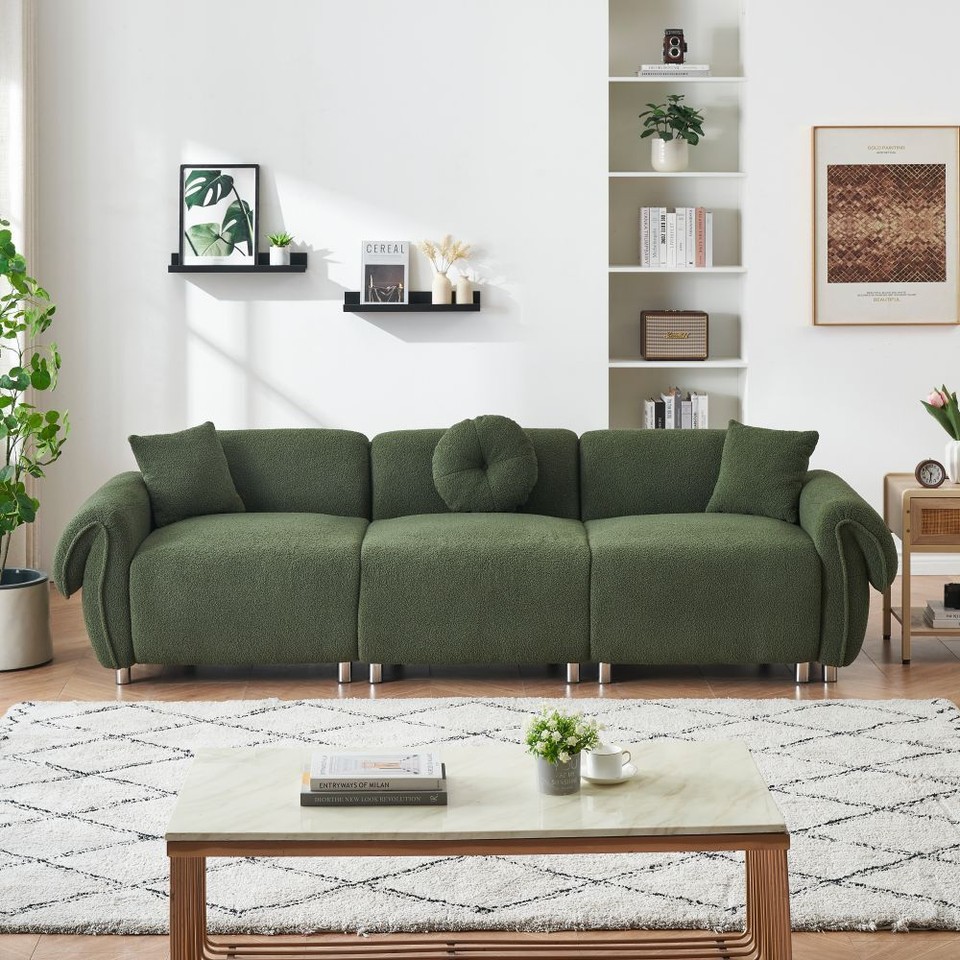Modern Deep Seat 3-Seater Sofa Couch Upholstered Tufted Oversize Sofa w ...