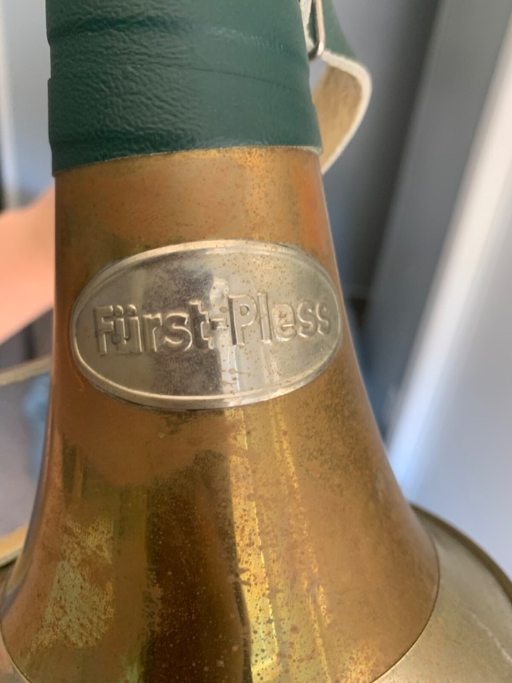 Vintage Fürst-Pless Hunting Horn - Brass, Nickle, Green Leather Wrap | eBay