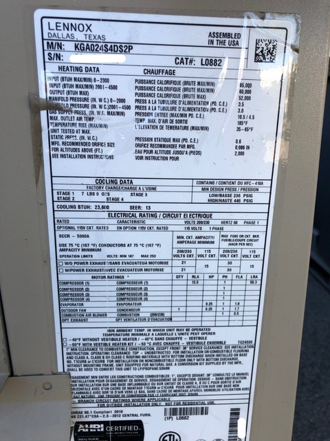 LENNOX 2 Ton Package Unit AC RTU 230v 1ph Gas Heat W/economizer KGA ...