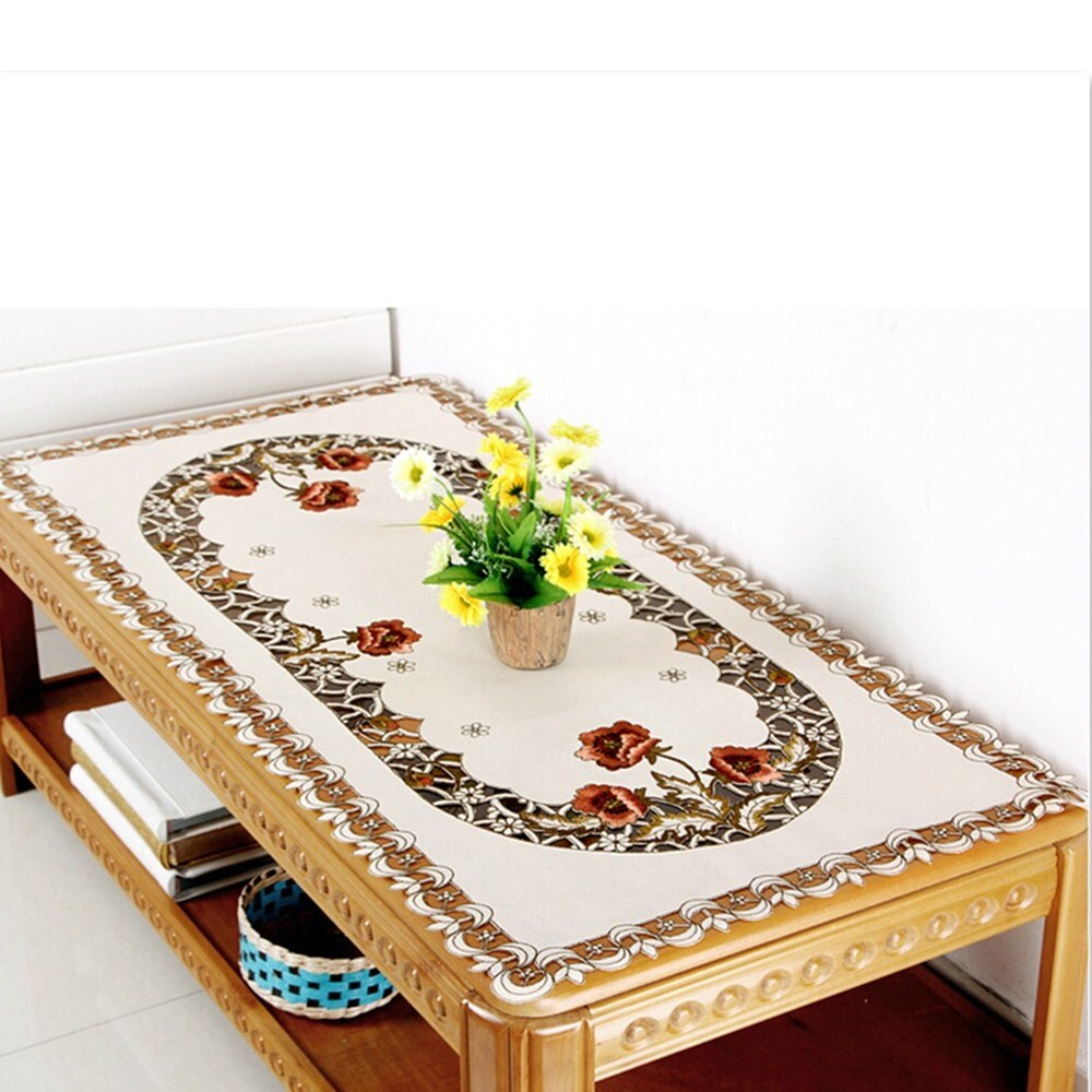 60x120 Tablecloth Embroidered Flower Coffee Table Cloth Cover Home ...