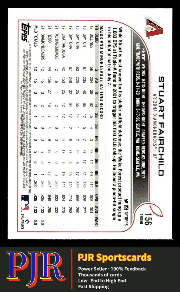 2022 Topps Chrome #156 Stuart Fairchild Arizona Diamondbacks 2 | eBay