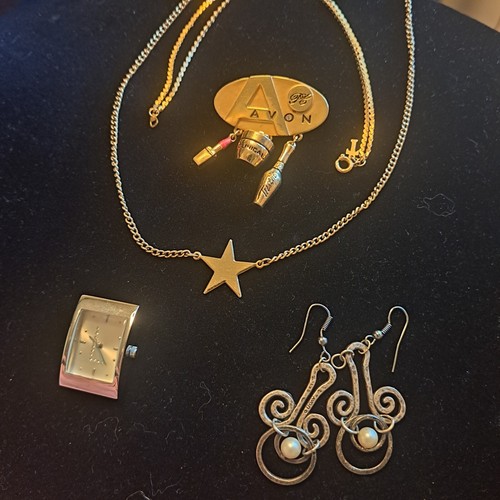 Avon Lot,vintage Pin Award, Watch Face+ 1st Jewelry Necklace, Earrings+ ...