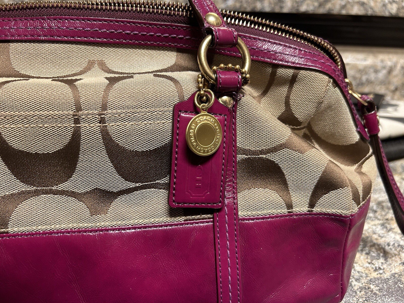 COACH Signature Tan and Red Satchel Bag (F0826-12430) - Gem