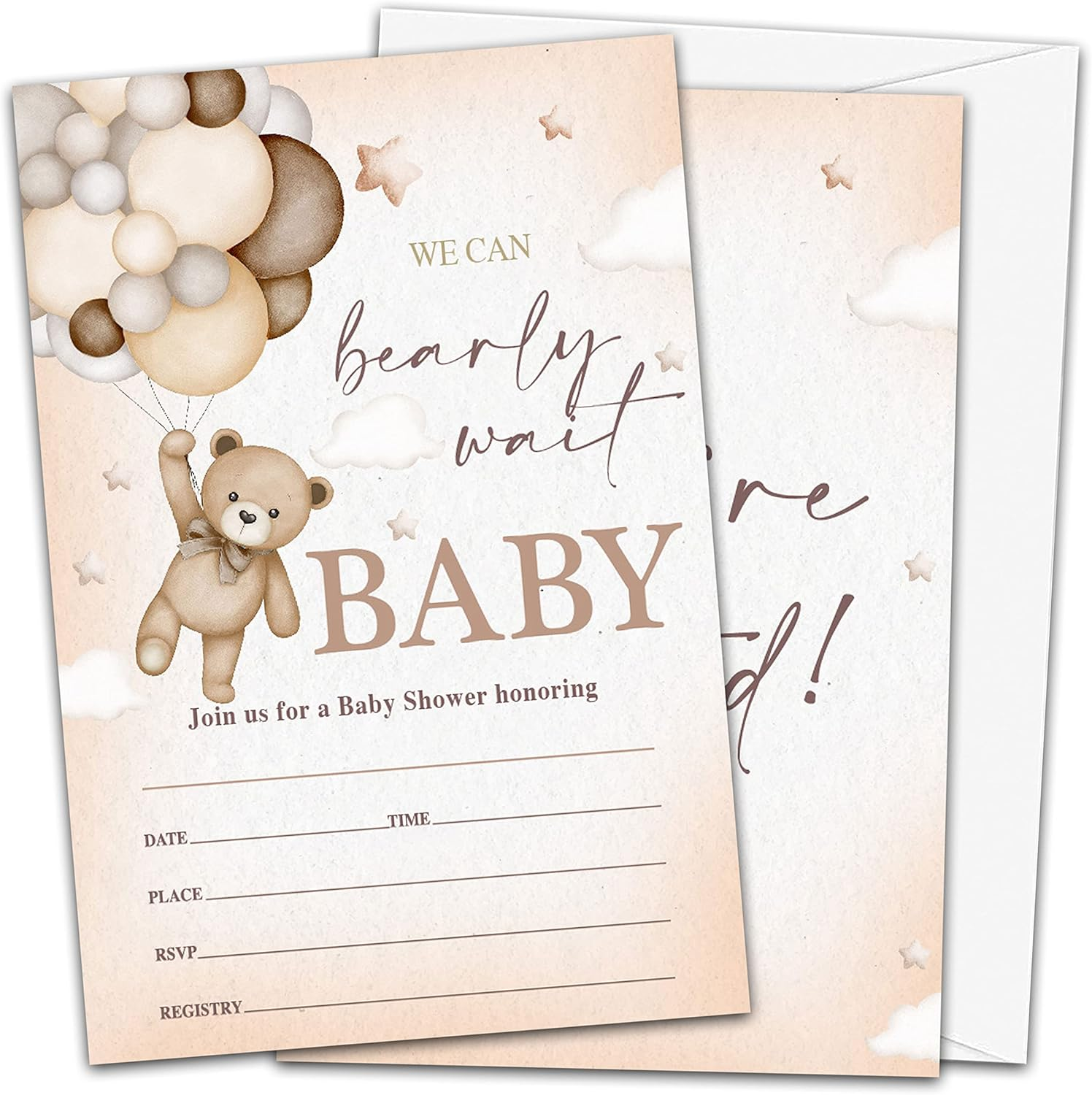 25 We Can Bearly Wait Baby Shower Invitations (4X6 Inches), Balloon ...