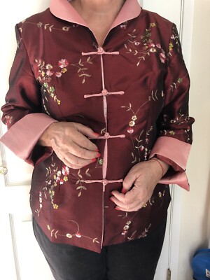 Chinese Motives Blazer. Silk/Polyester Embroidered Burgundy Sz US L New ...