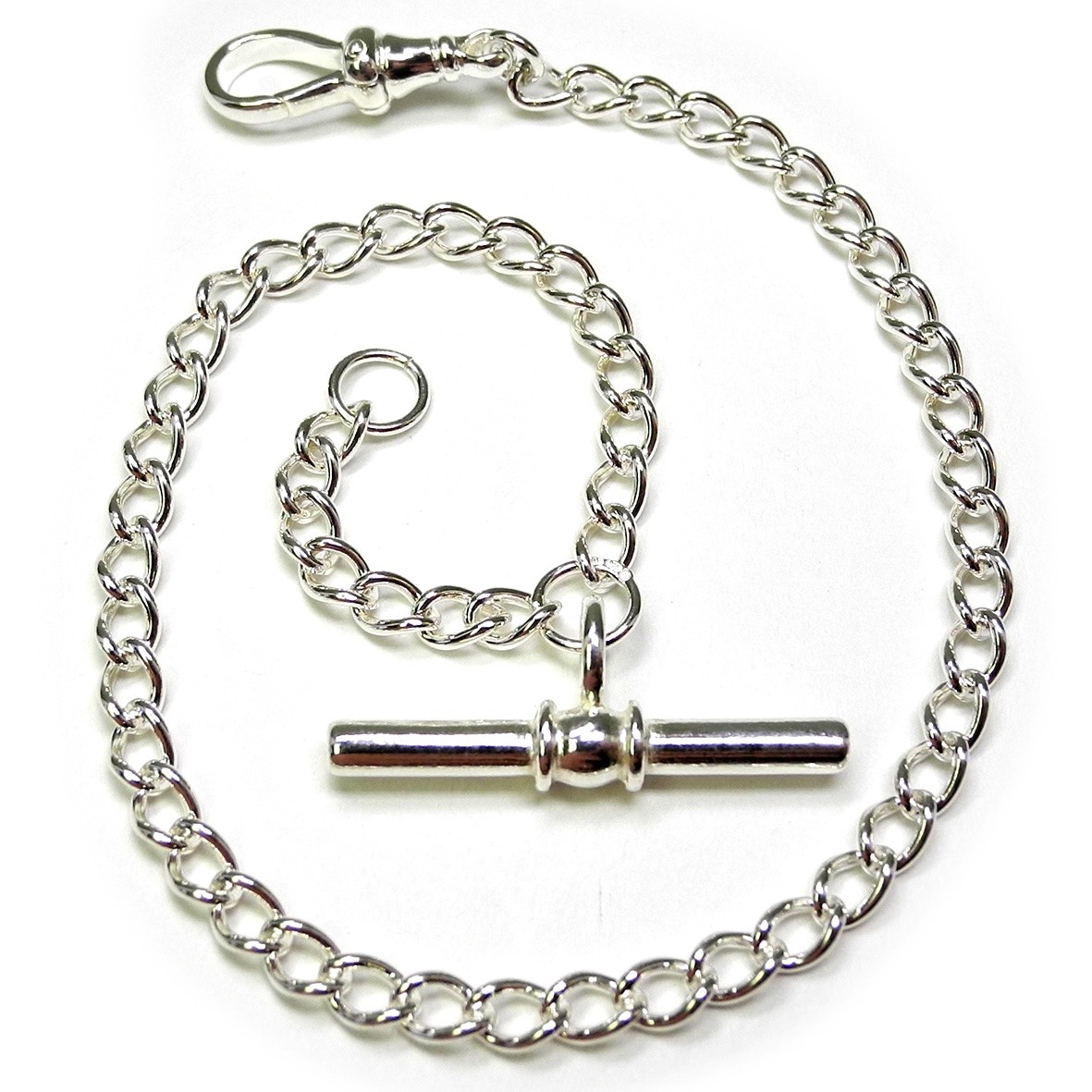 Solid Sterling Silver Pocket Watch Fob Lightweight Albert Chain .925 ...