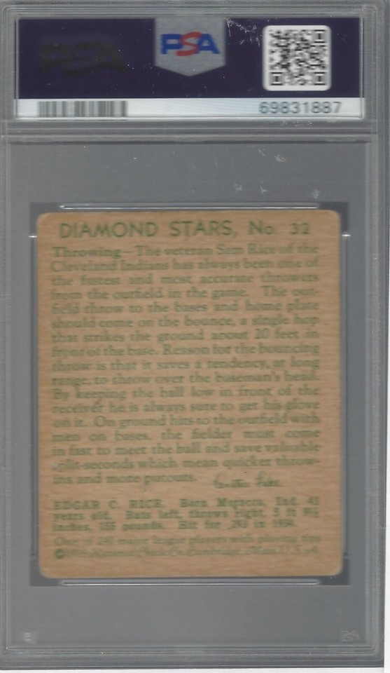 SAM RICE 1935 DIAMOND STARS BASEBALL #32 GOOD+ PSA 2.5 | eBay