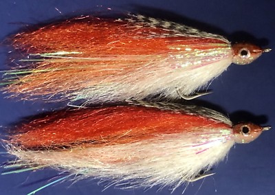(2) RED/ORANGE BAITFISH STREAMERS. FLY FISHING SALTWATER, PIKE, MUSKY ...