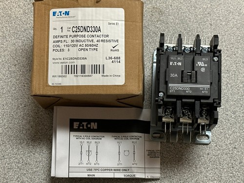 NEW Eaton C25DND330A Definite Purpose Contactor 110/120V AC Coil 3-Pole ...