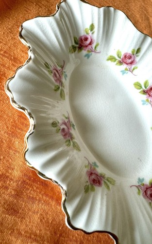 Vintage ADDERLEY LAWLEY Bone China Pink Roses Ruffled Pin Dish Perfect ...