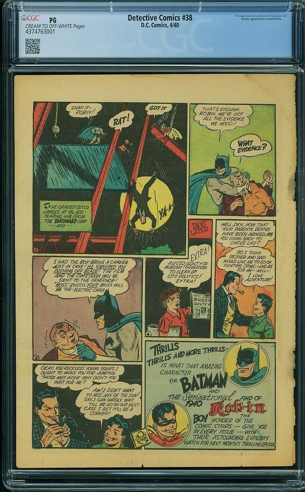 Detective Comics 38, 1940, DC, Page/Pg 13 Only, CGC, 1st Robin, Batman ...