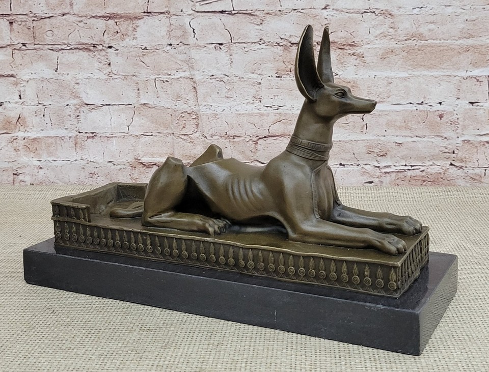 Egyptian Anubis Jackal Bust on Plinth Statue Sculpture Antique Bronze ...