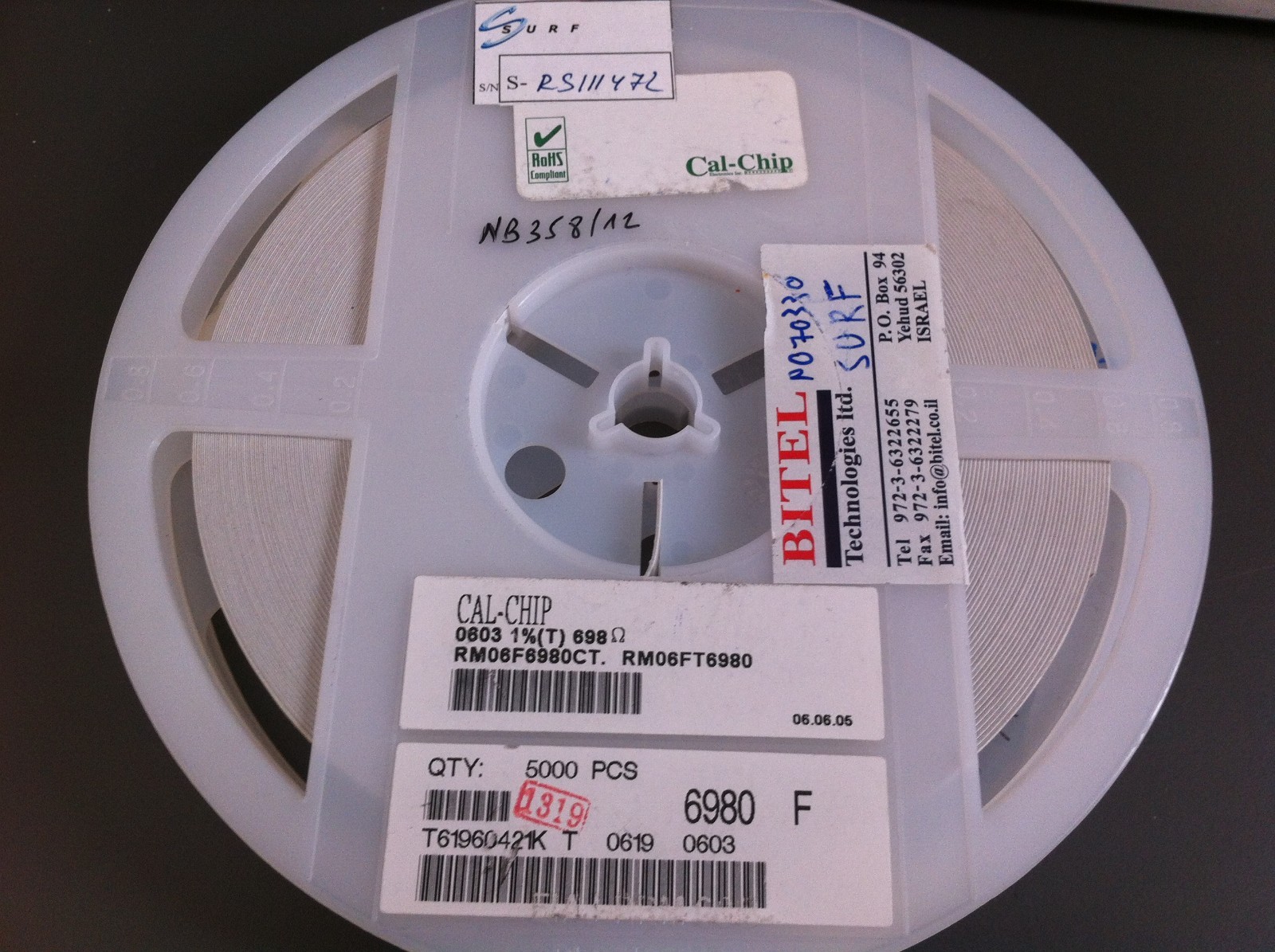 RM06F6980CT - CAL-CHIP - 5000 PCS Reel, RESISTOR 698 Ohm 1% 0603 SMD | eBay