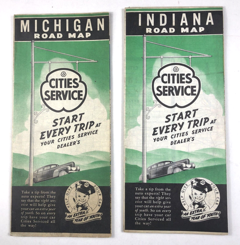 1940s Vintage Cities Services State Road Maps - Michigan & Indiana | eBay