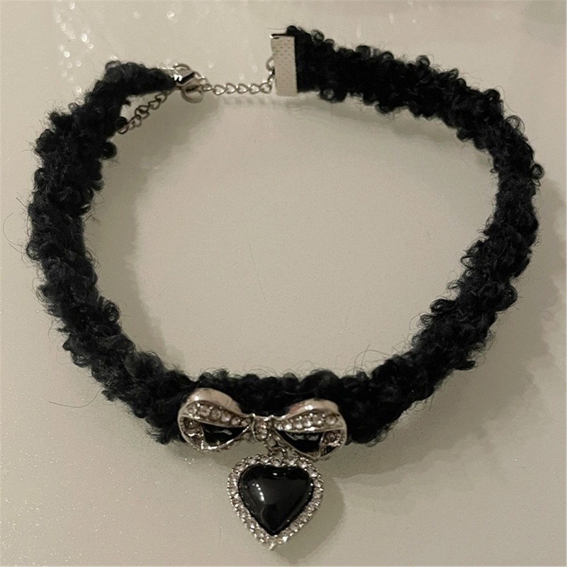 Trendy Plushy Love Necklace Bowknot Collarbone Chain Black Thread ...
