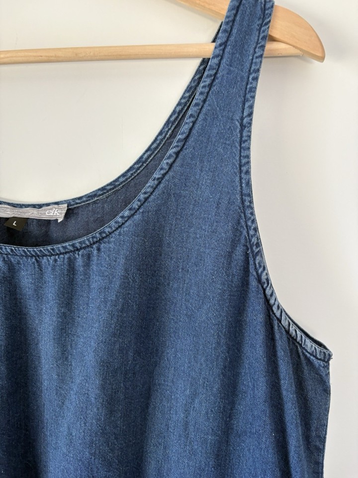 SALE ALL ITEMS $7 Elk Blue Soft Denim Sleeveless Dress Size Large With ...
